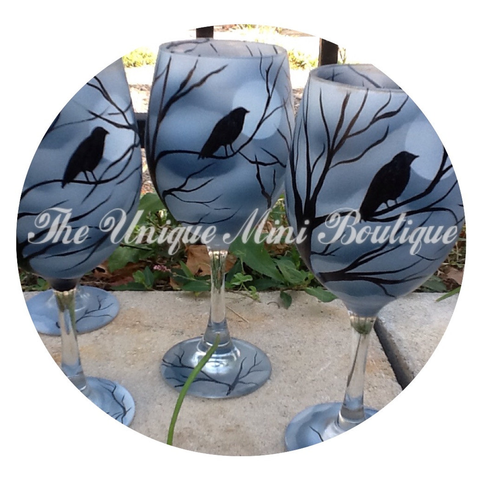 The black Raven Wine Glass Hand Painted Enjoy - Etsy