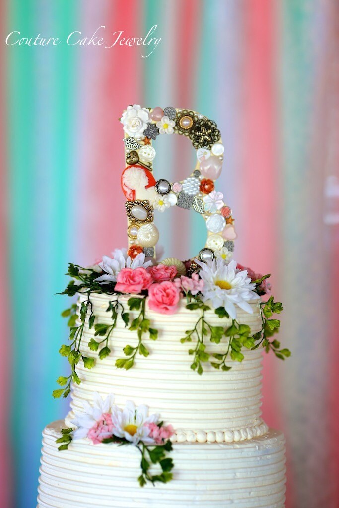 Shabby Chic Monogram Cake Topper - Etsy