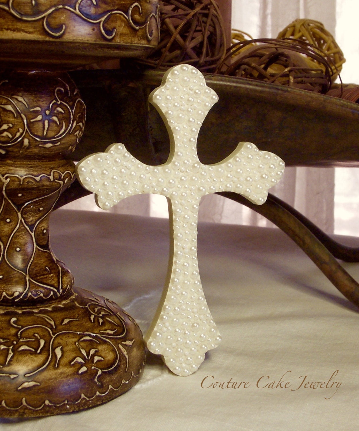 6 Tall Pearl Cross Cake Topper - Etsy