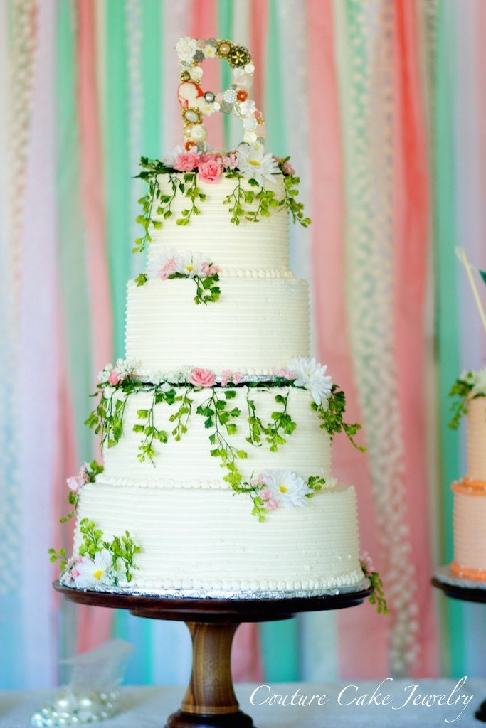 Shabby Chic Monogram Cake Topper - Etsy