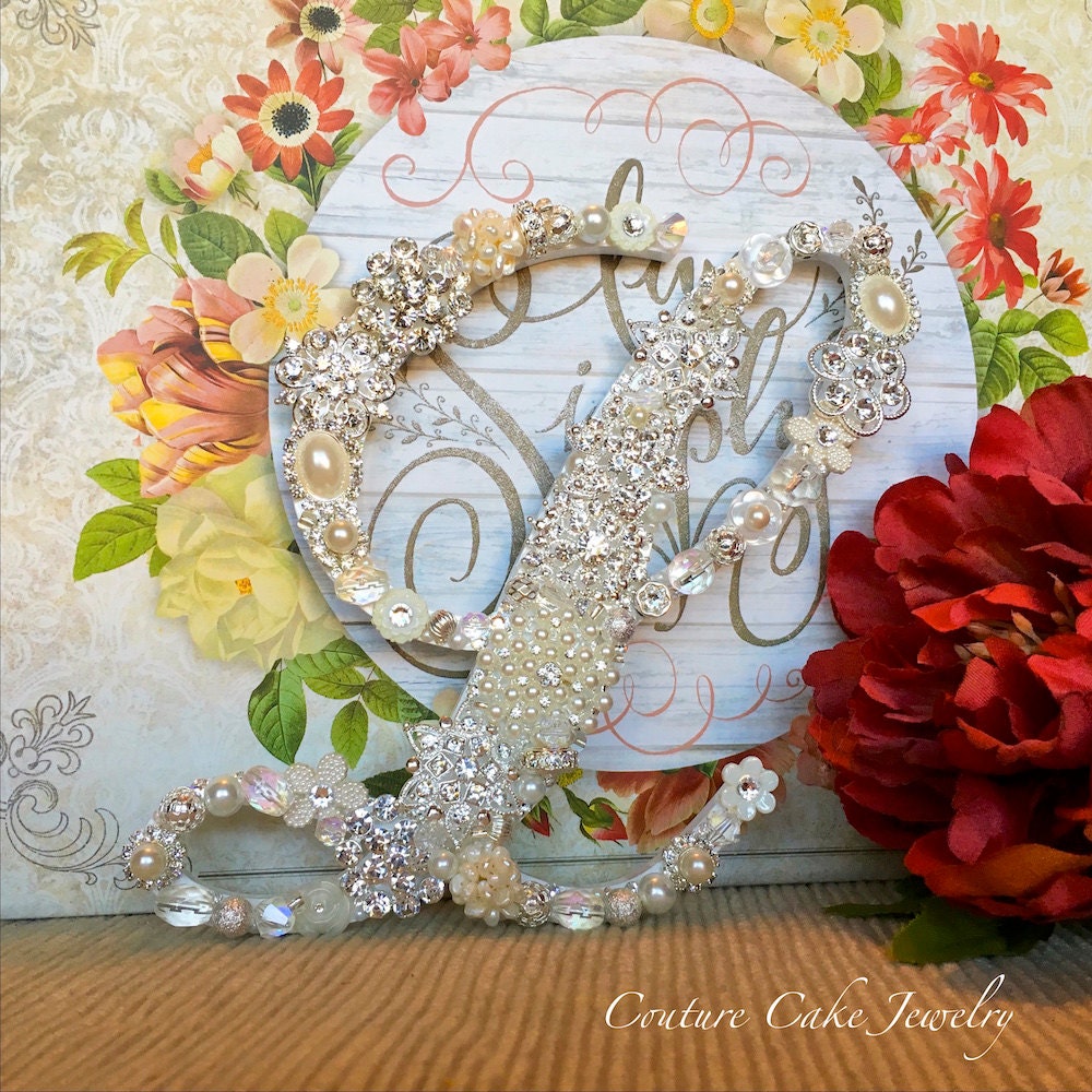 Brooch Covered Wedding Monogram Cake Topper in Script Font - Etsy