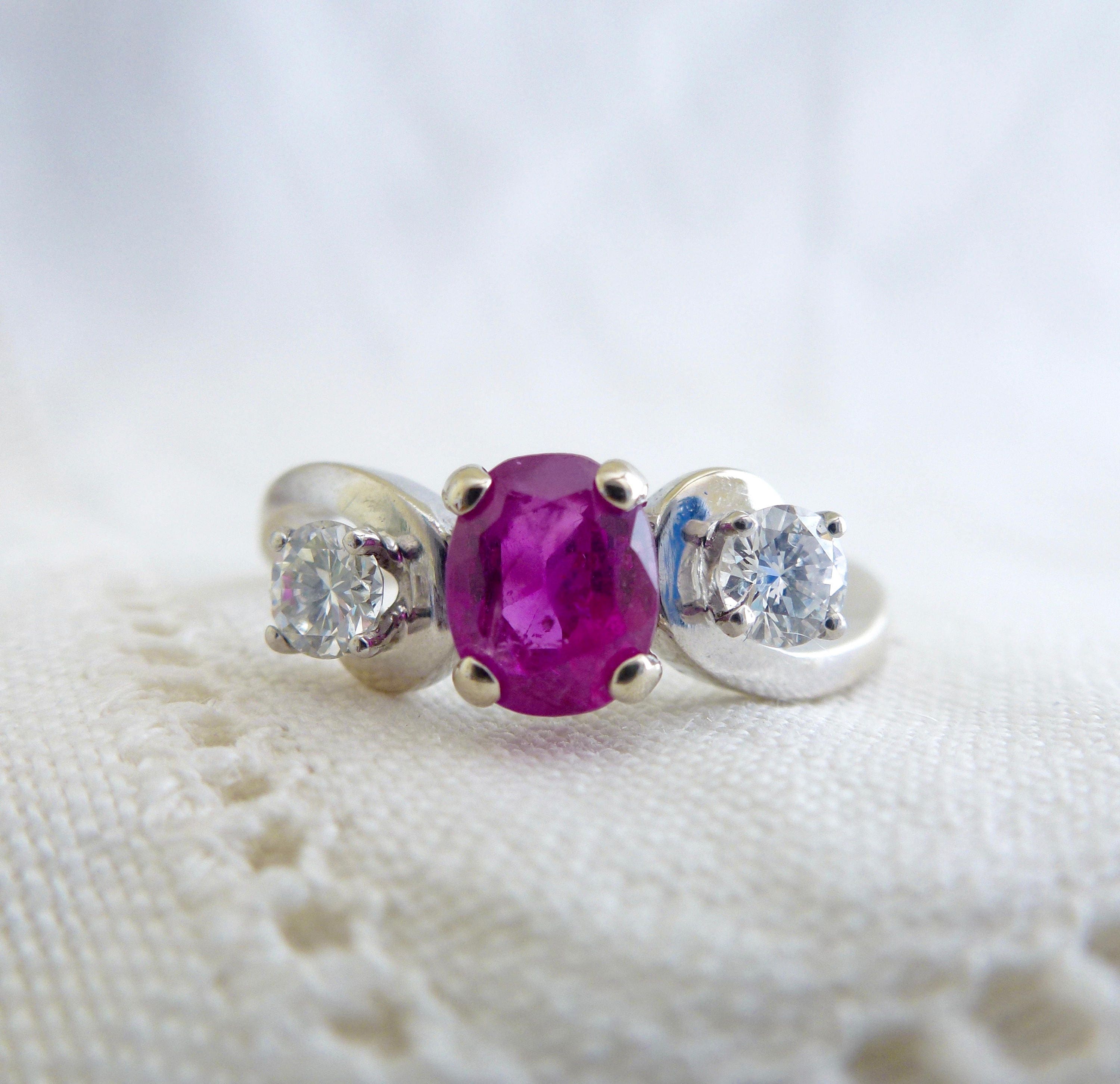 A Fine Natural Ruby and Diamond Engagement Ring in 14kt White | Etsy