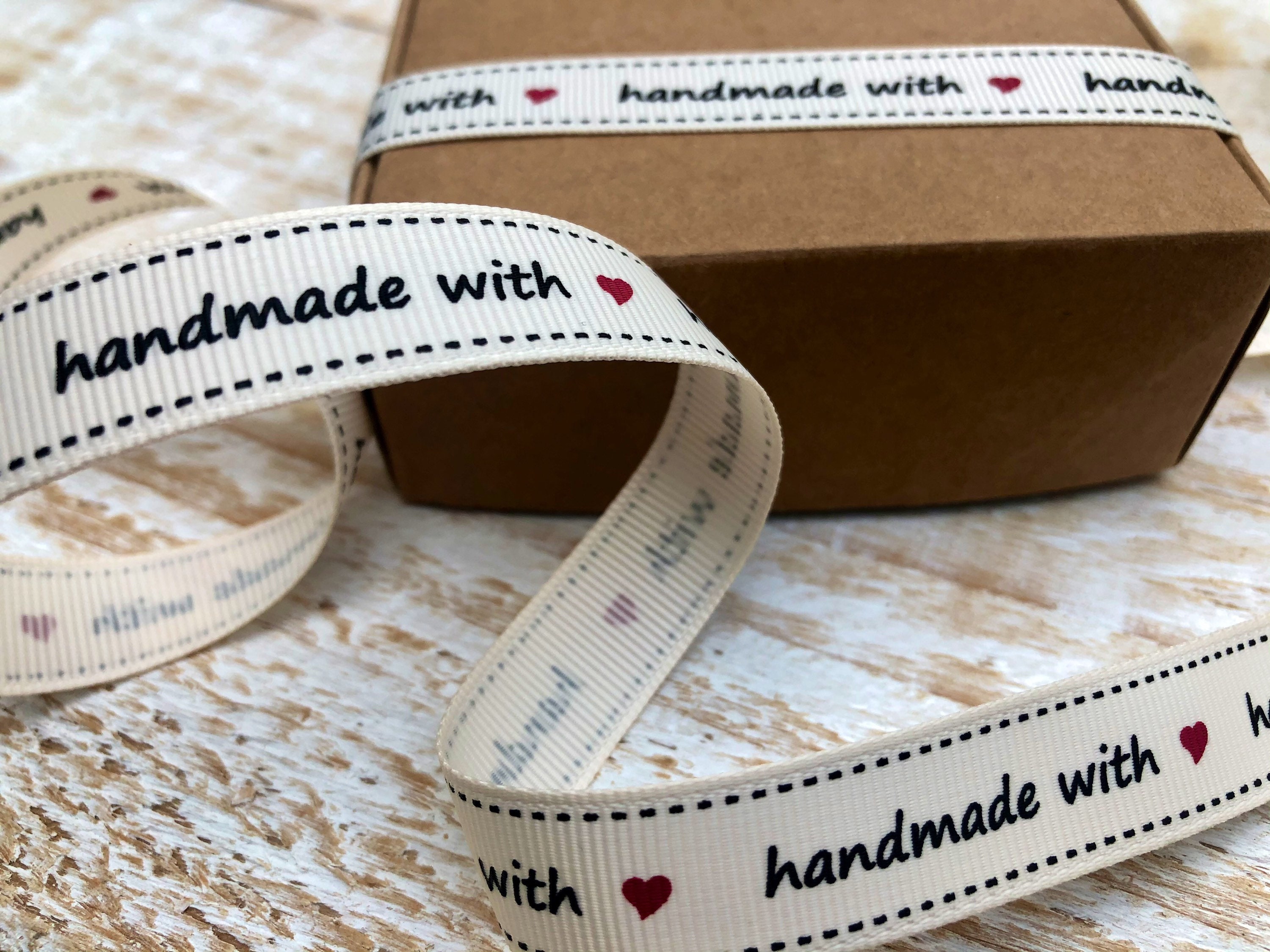 3m x Handmade with Love Ribbon 16mm Ivory Rustic Print Gift | Etsy