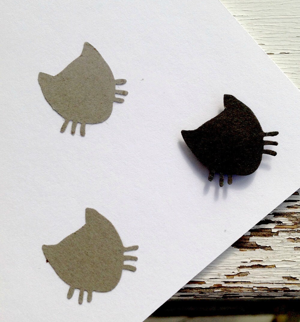 Paper Punched Gray and Black Cats on a White Note Card With a ...
