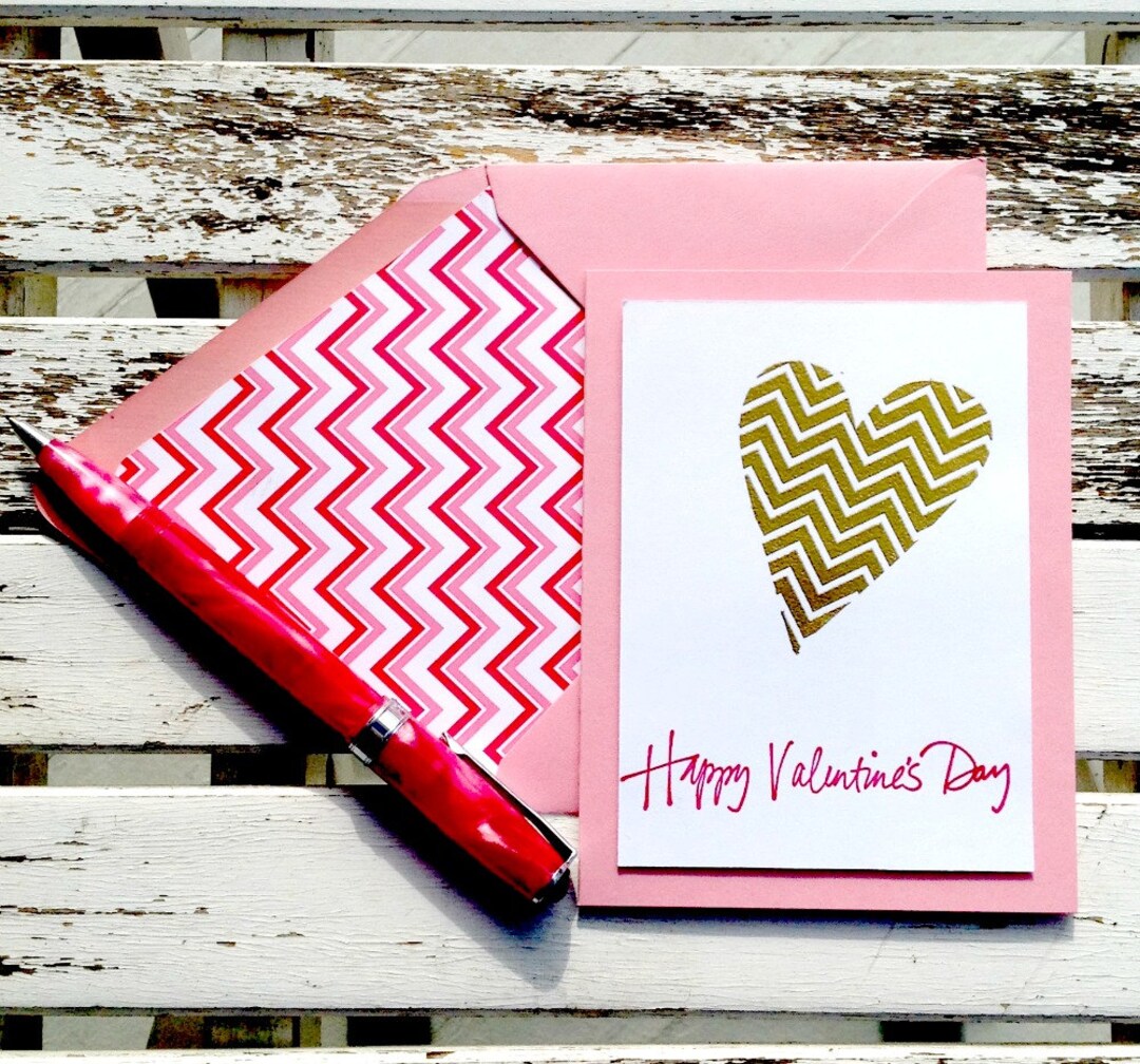 Chevron Heart and HVD Stamped and Embossed on White and Pale Pink Card ...