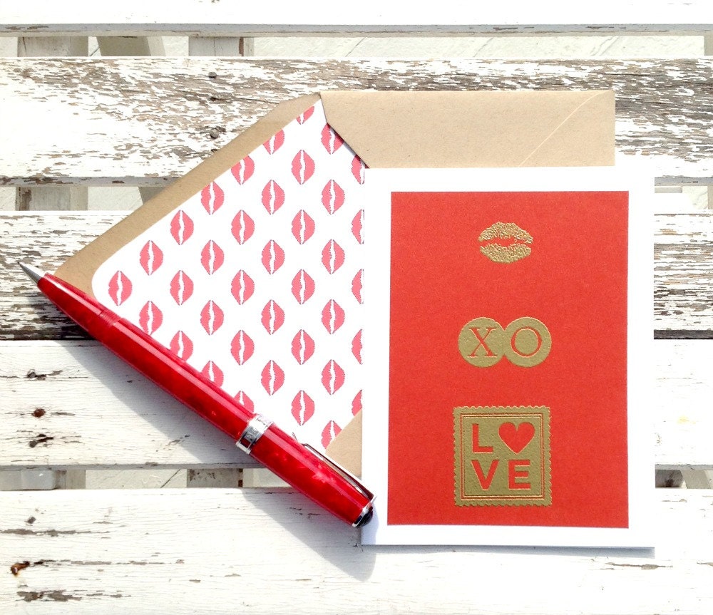 Smoochy Lips, XO and Love Stamp Stamped and Embossed on Red and White ...