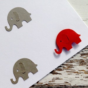 Paper Punched Gray and Red Elephants on a White Note Card With a ...