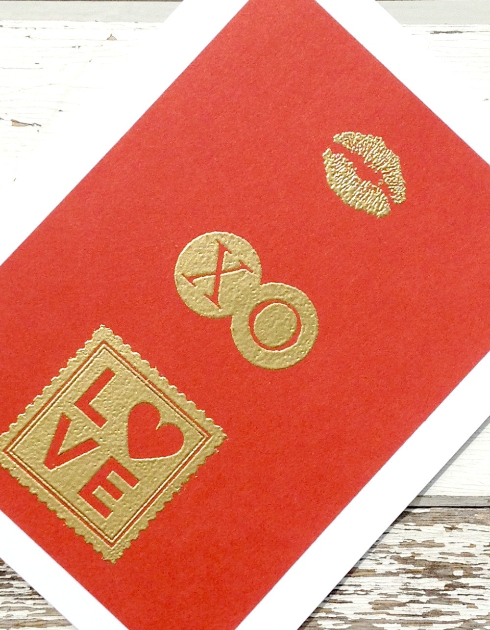 Smoochy Lips XO and Love Stamp Stamped and Embossed on Red - Etsy