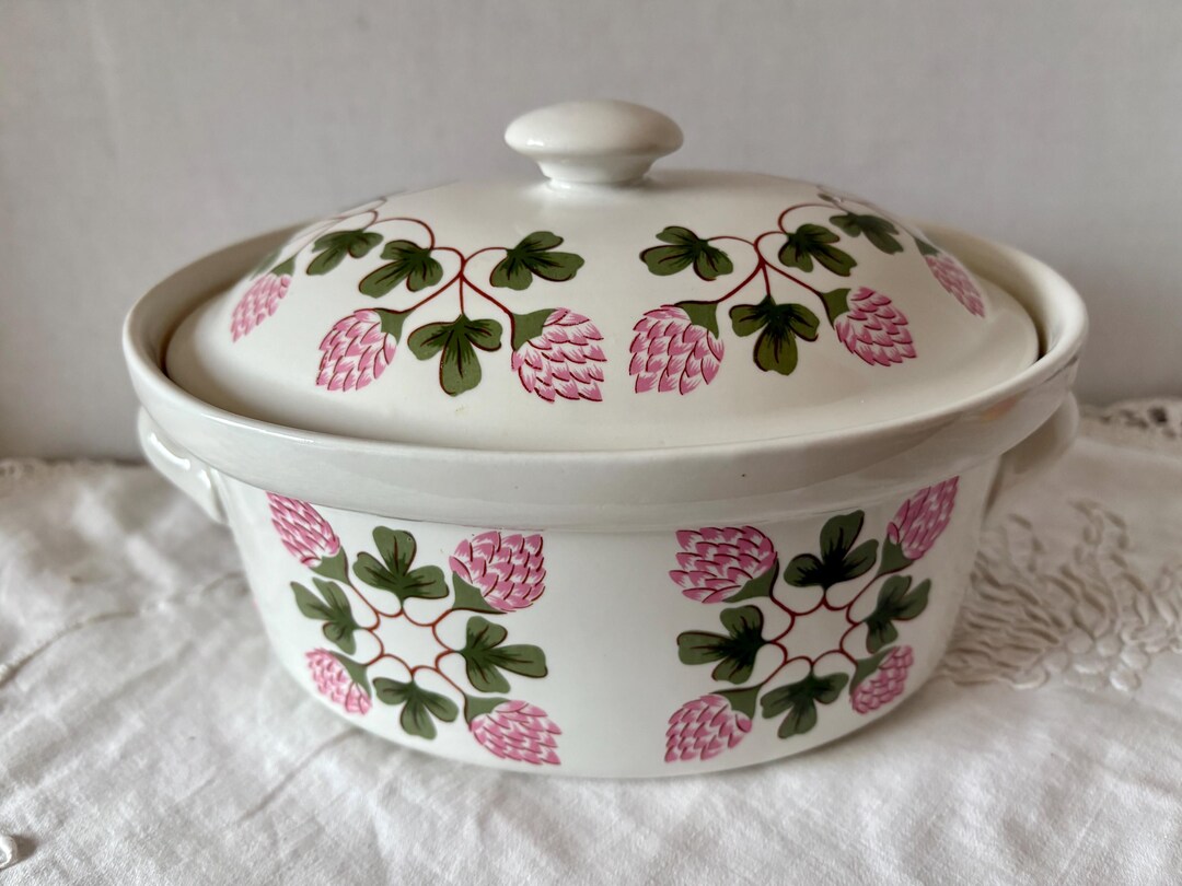 Vintage Rare Hall China Co. Pink Clover Co. Carbone Casserole and Lid ...