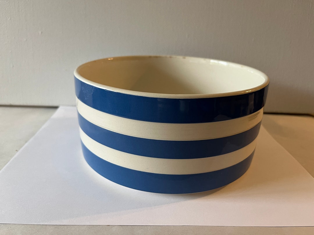Vintage English L.G. Green Blue and White Banded Kitchen Serving Bowl ...