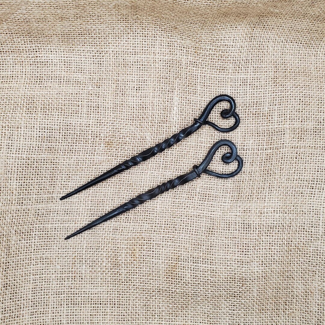 Set of Two Metal Heart Hair Sticks Hand Forged Hair Spikes - Etsy