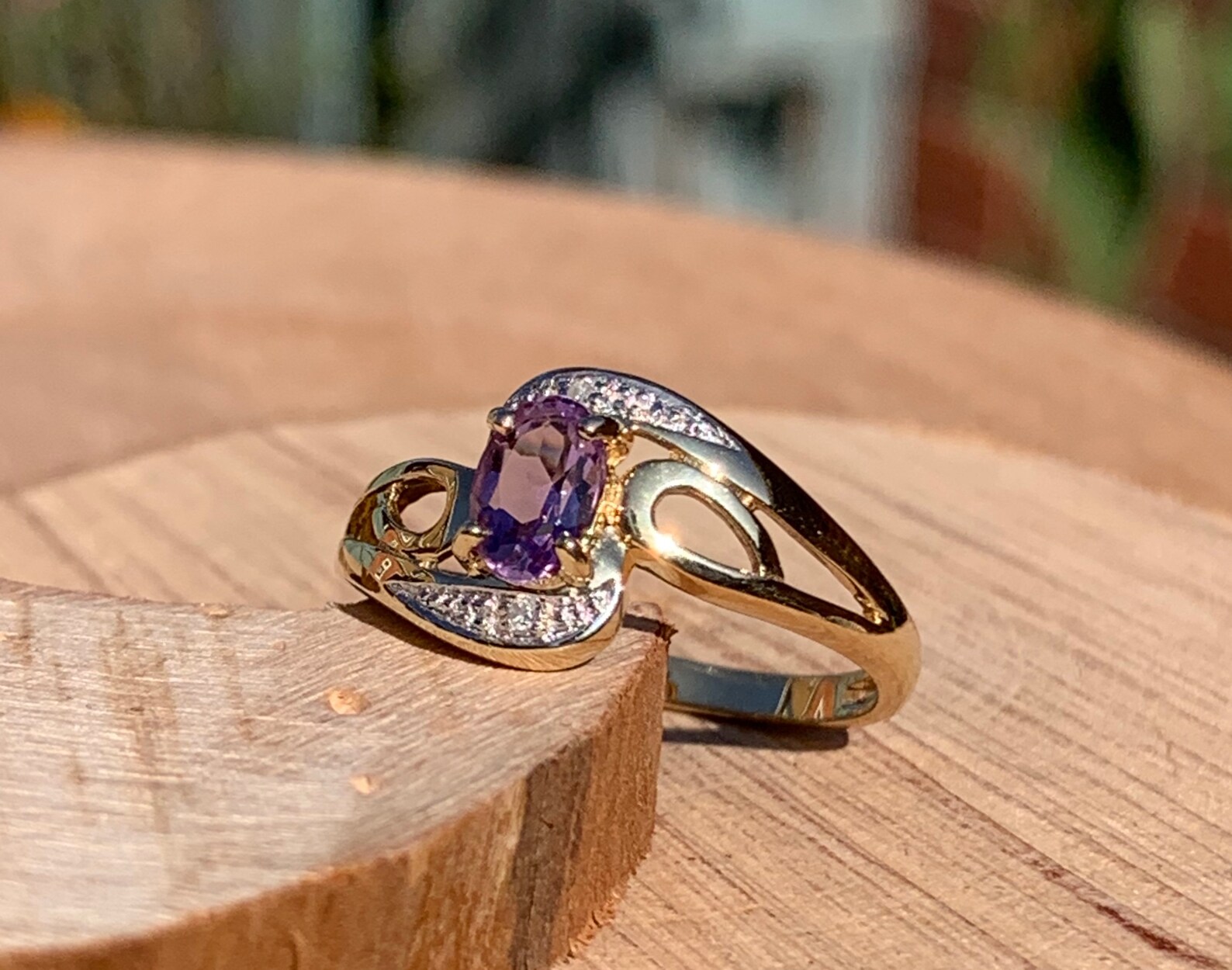Gold Amethyst Ring Crossover Style With Diamond Accents 9K | Etsy