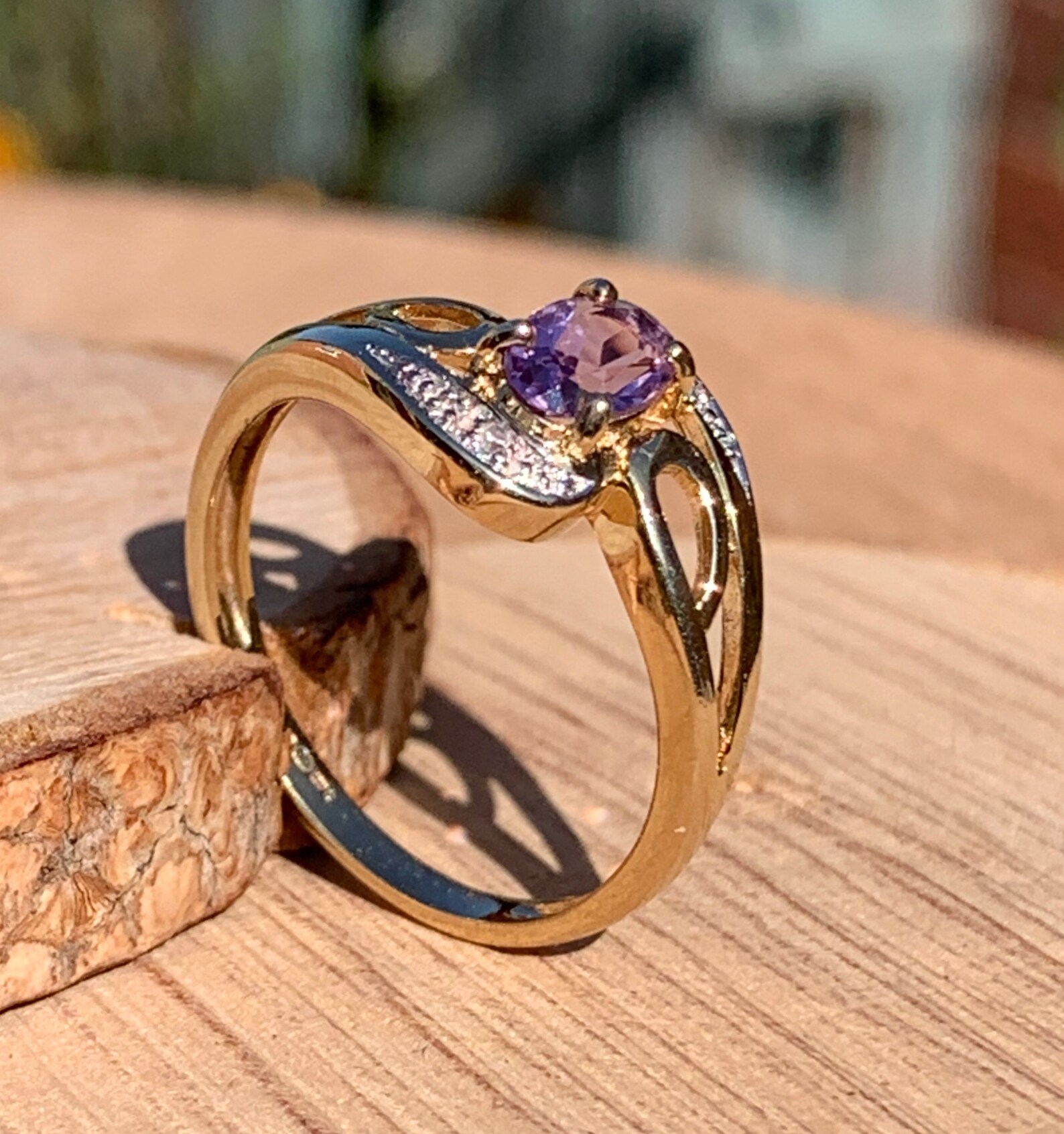 Gold Amethyst Ring Crossover Style With Diamond Accents 9K | Etsy