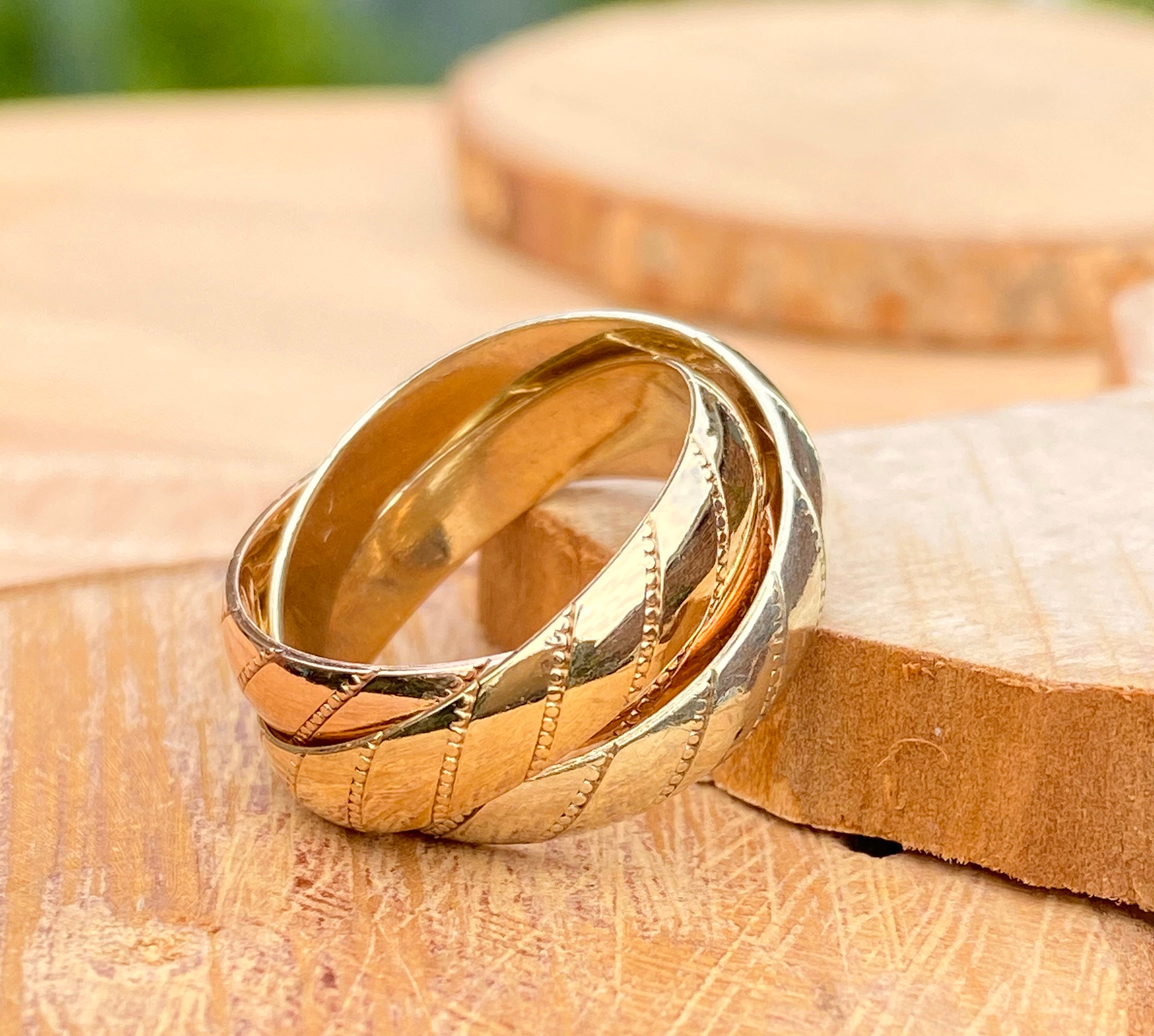 Wedding Ring 9k Triple Gold yellow White and Rose - Etsy UK