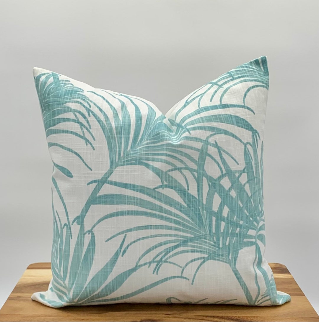 Green Palm Pillow Cover, Coastal Grandmother Pillow Cover, Nautical ...