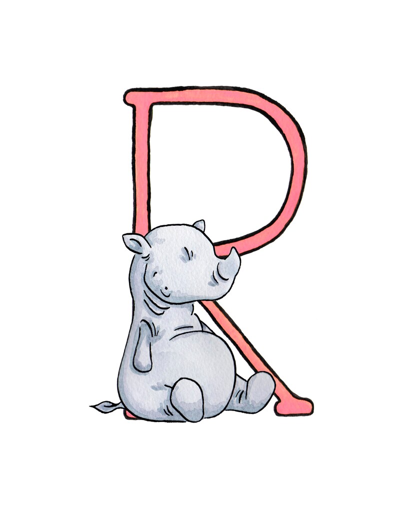 R is for Rhino Animal Alphabet Nursery Decor 8x10 | Etsy