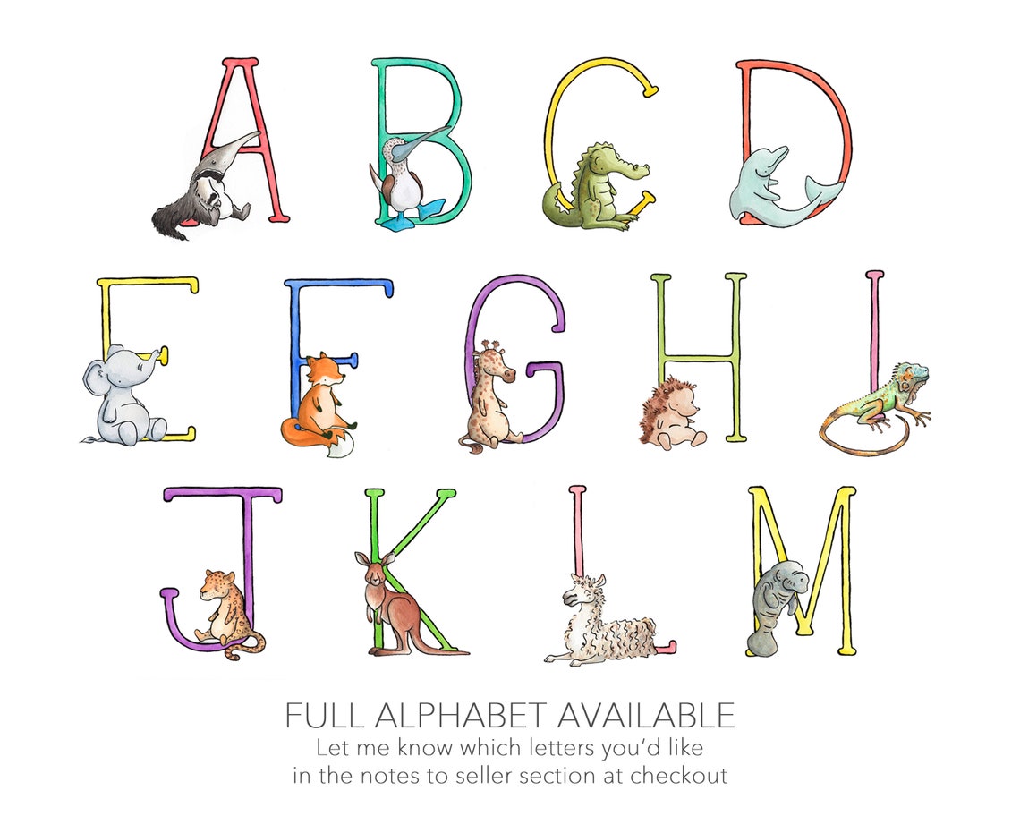 Custom Animal Alphabet Name Set of Prints. Individually | Etsy