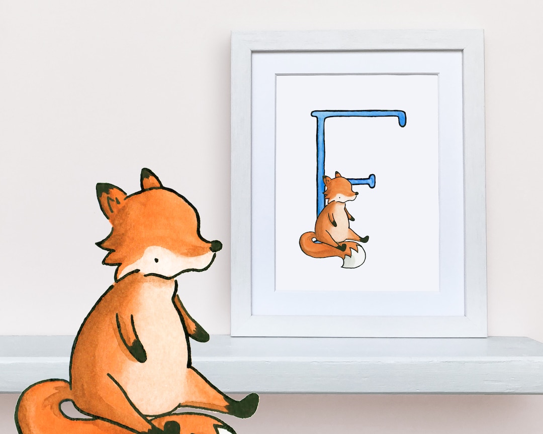 Animal Alphabet, F is for Fox, Alphabet Print 8x10 Mounted Illustration ...