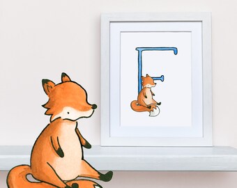 F is for Fox Alphabet Illustration Print Nursery Art - Etsy