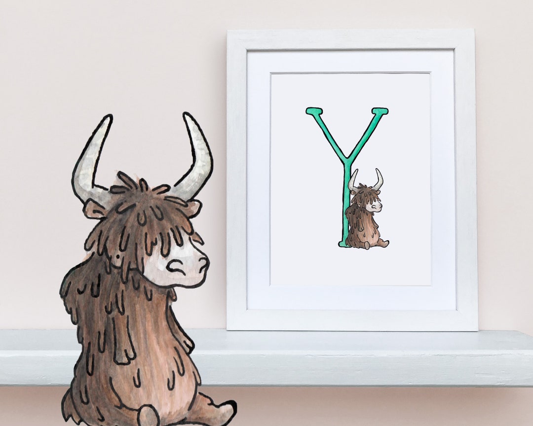 Y is for Yak Animal Alphabet Wall Art 8"x10" Mounted Nursery Decor ...