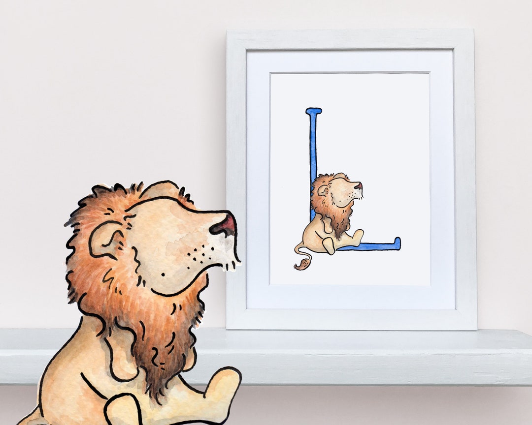 Letter L Animal Alphabet Nursery Art. L is for Lion. 8x10 Mounted Wall ...