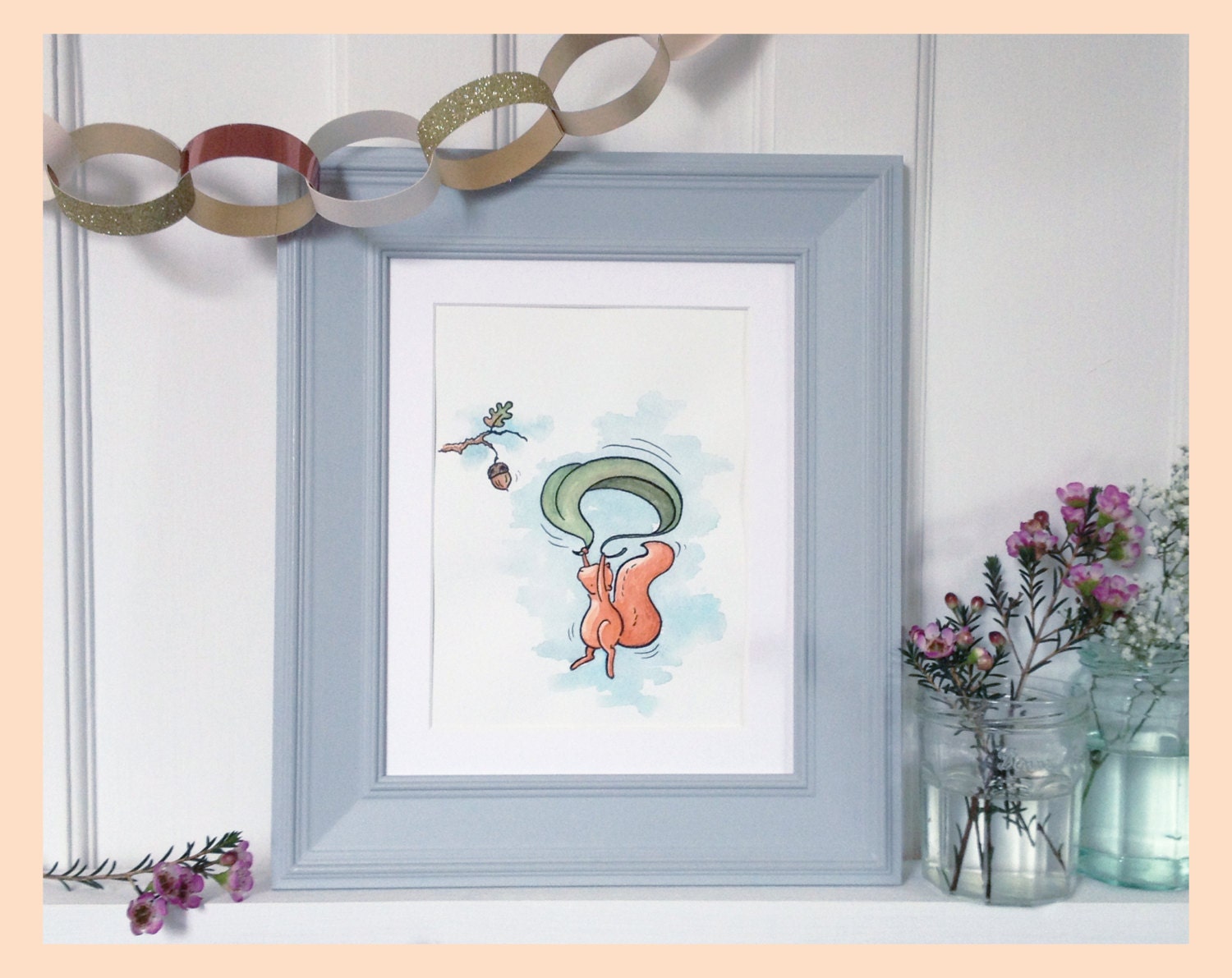 Nursery Art Flying Squirrel Illustration Parachuting on a | Etsy