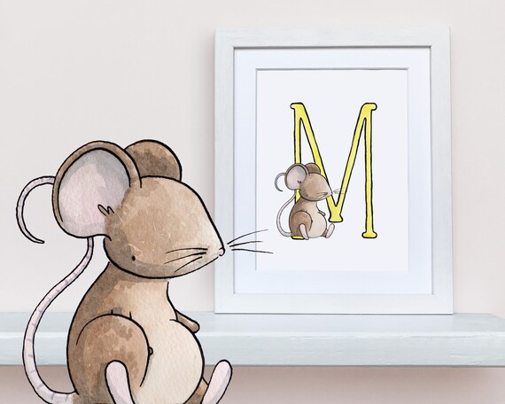M is for Mouse. Animal Alphabet Nursery Wall Art With Custom | Etsy