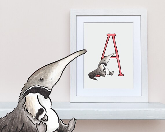 Animal Alphabet A for Anteater Alphabet Nursery Art Kids | Etsy