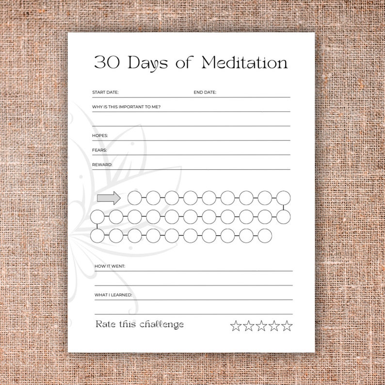 Meditation Journal, Printable & Digital, Meditation Challenge Journal ...