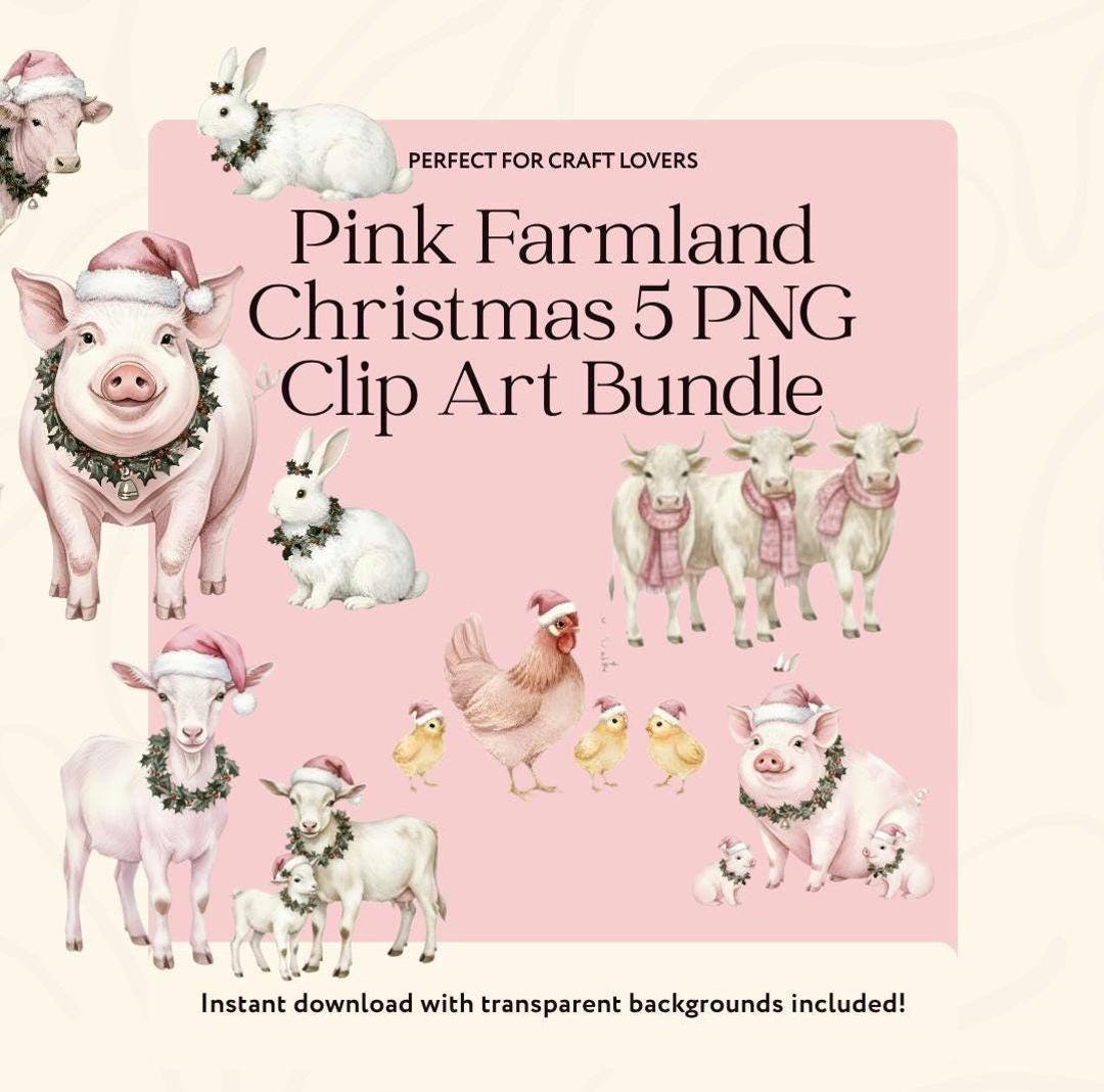 Pink Farmland Christmas 5 PNG Clip Art Bundle – 5 Instant Downloads ...