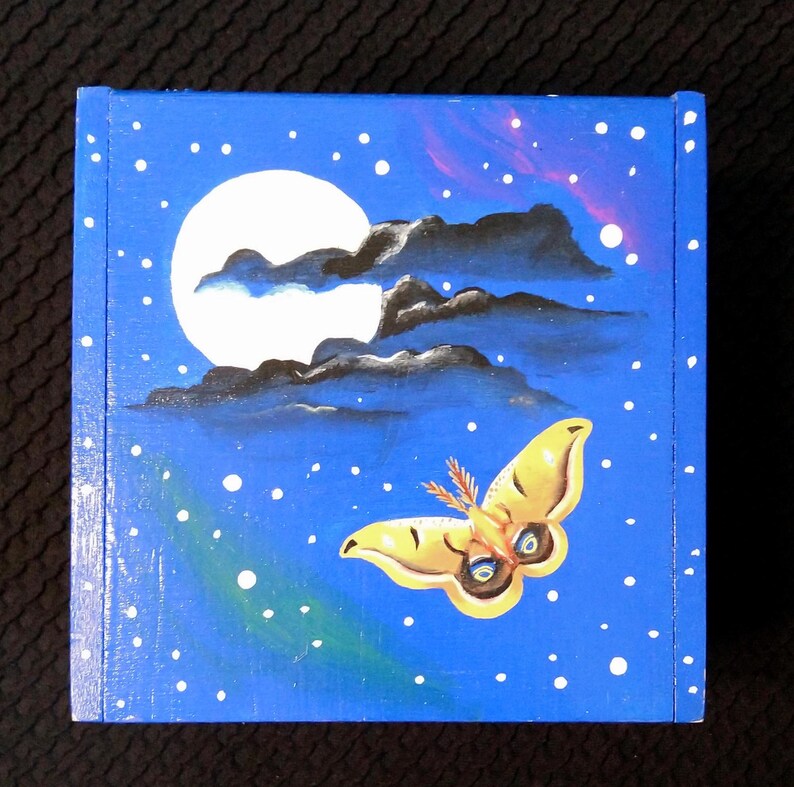 Painted Wooden Box With Polyphemus Moth OOAK Unique Gift - Etsy