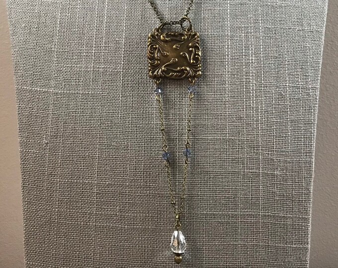 Handmade Art Nouveau Style Brass Crystal V Shaped Necklace With ...