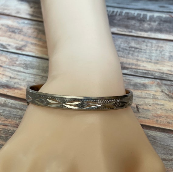 Narrow silver tone hinged bangle bracelet with diamon… - Gem