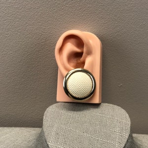 White and Gold Sarah Coventry Button Clip on Earrings With Vinyl Basket ...