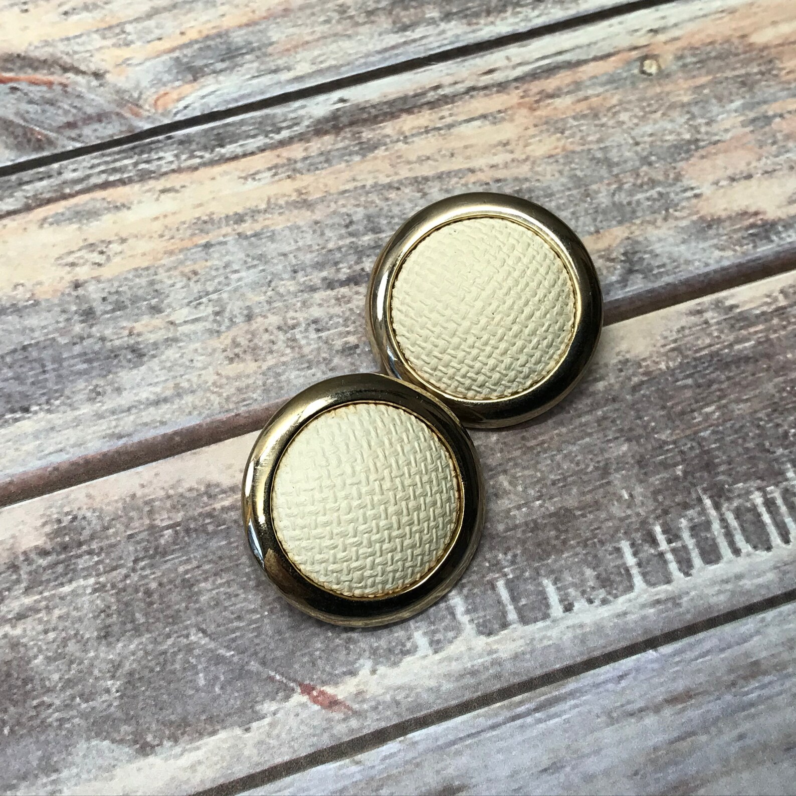 White and Gold Sarah Coventry Button Clip on Earrings With - Etsy