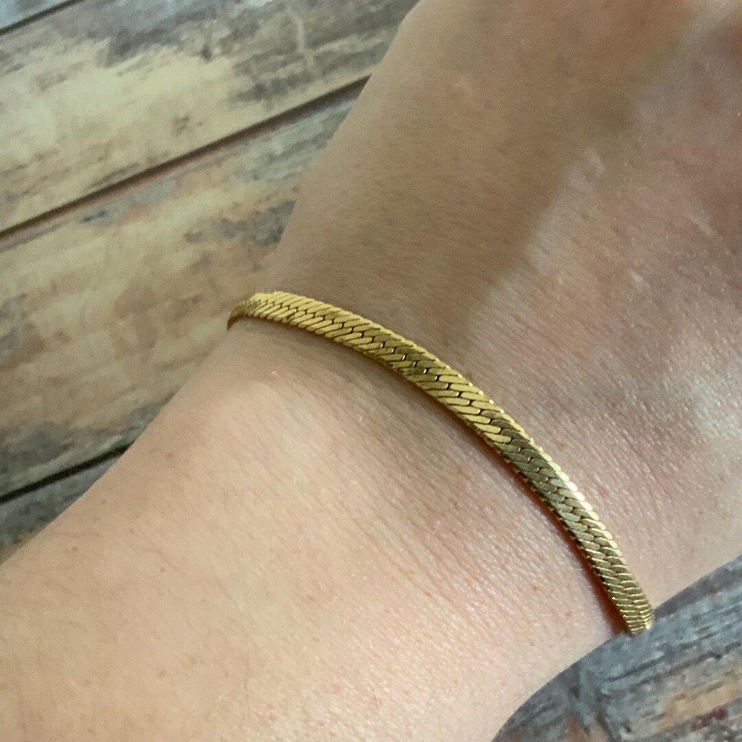 Vintage Gold Plated Herringbone Chain Bracelet With Lanyard Clasp - Etsy