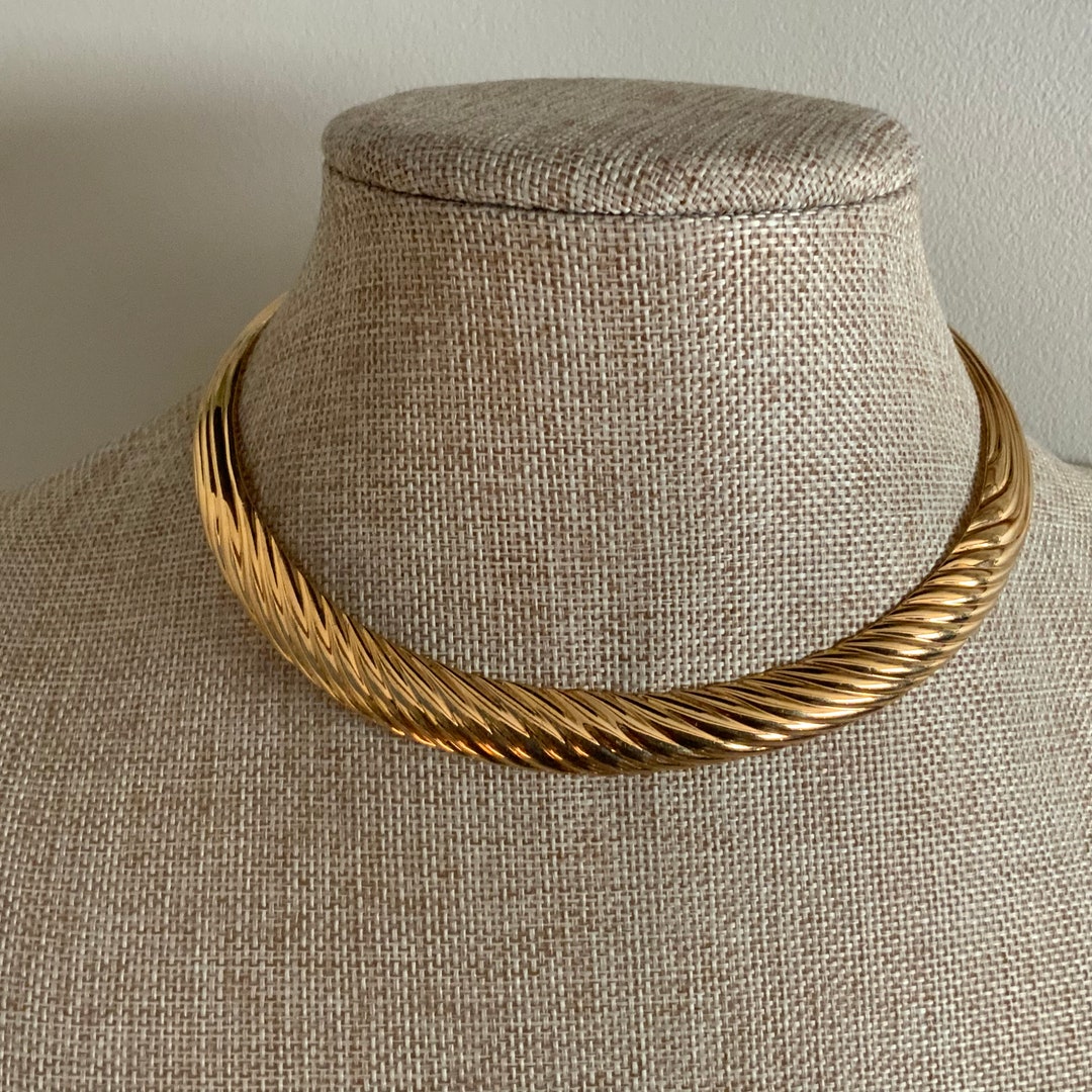 Ribbed Twisted Torque Collar Choker Necklace in Gold Tone - Etsy