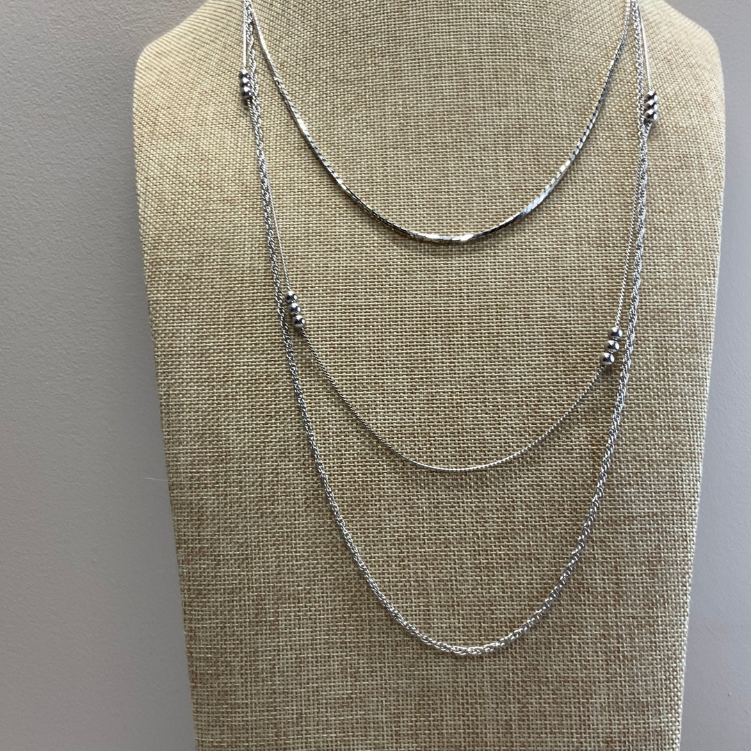Delicate MONET Silver Tone Triple Strand Chains Necklace - Etsy