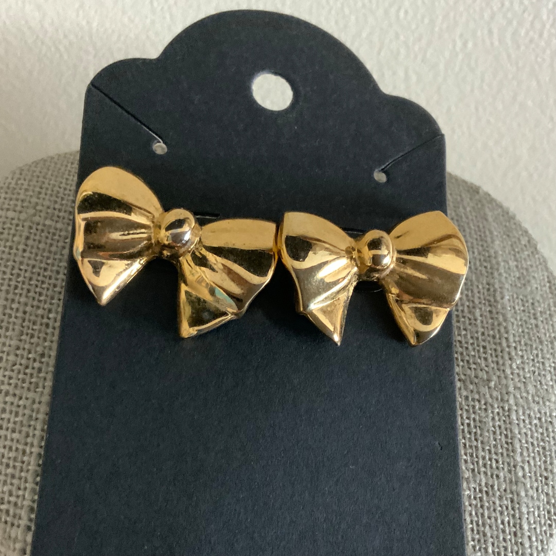 Vintage Cute Girly Pierced Gold Ribbon Bow Earrings - Etsy