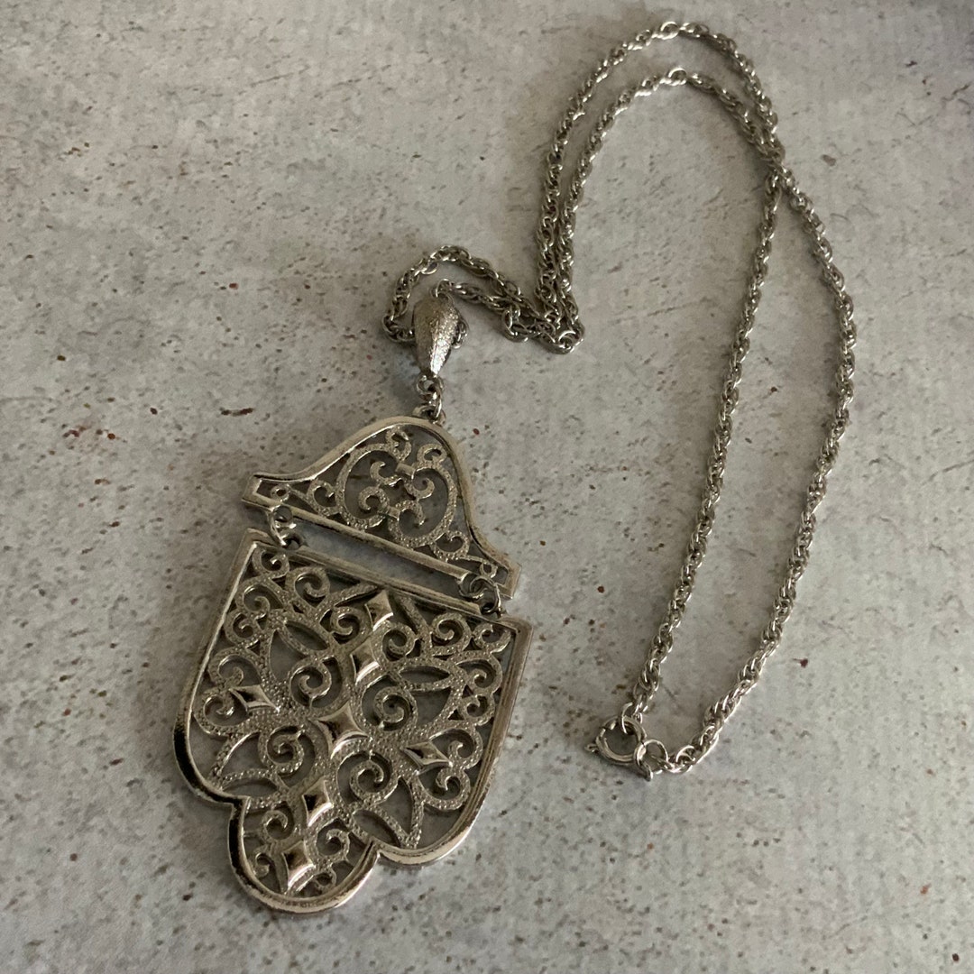 Vintage Scroll Design 70s Necklace on Silver Tone Rope Chain - Etsy