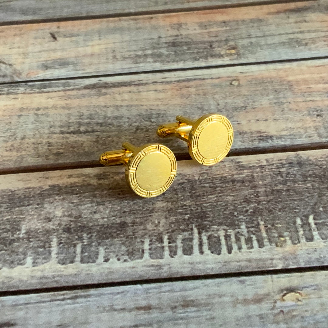 Vintage Small Circular Greek Key Cuff Links in Gold Tone Metal - Etsy