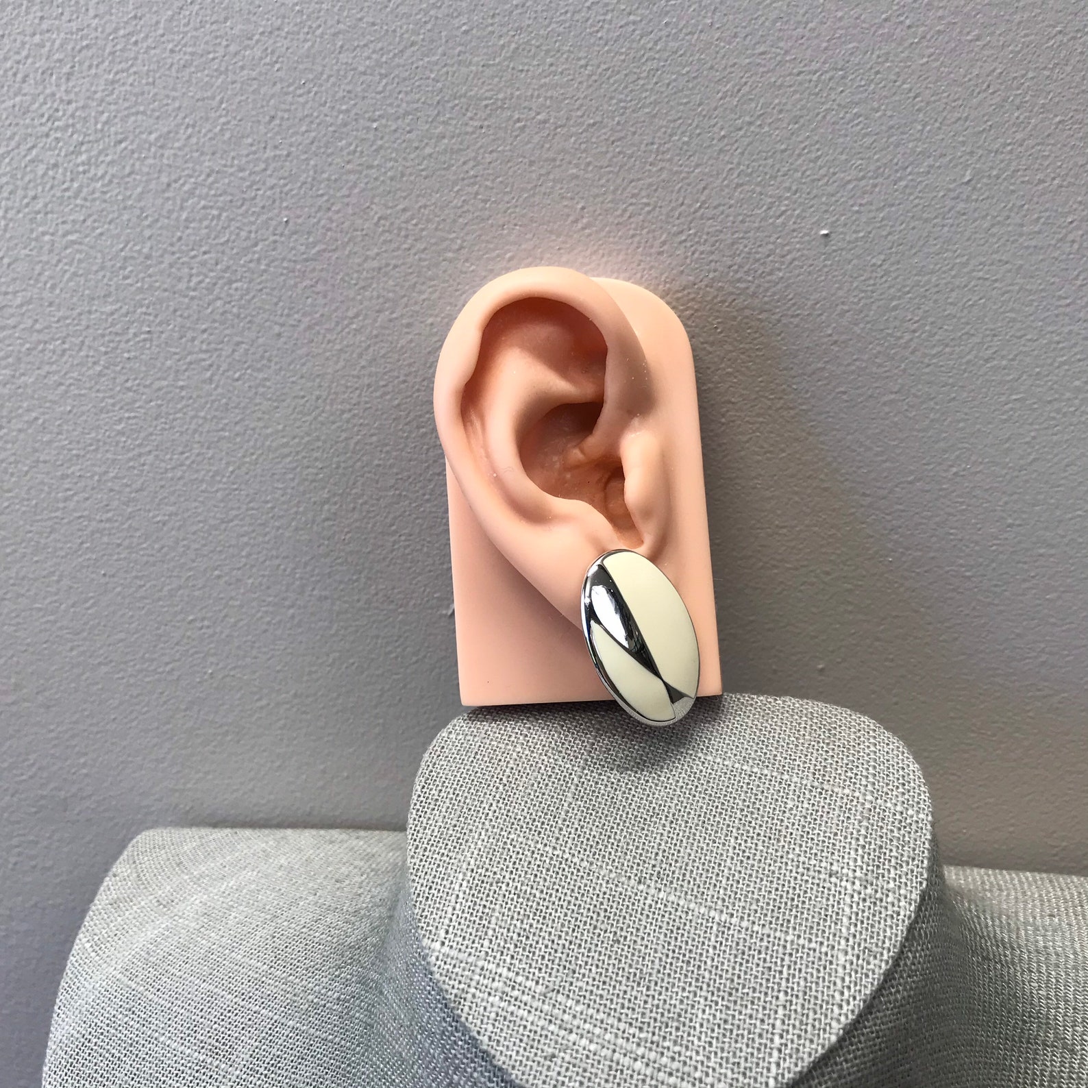 Oval Cream and Silver Enamel Monet Post Earrings - Etsy