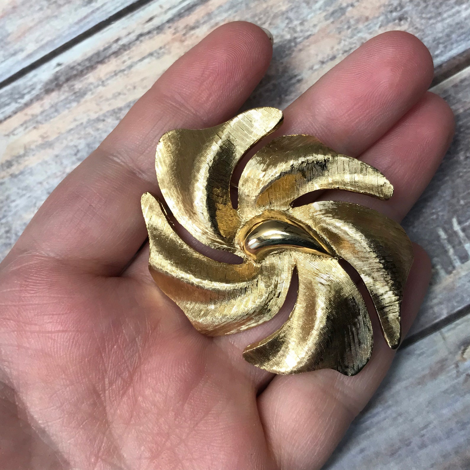 Brushed Gold Tone Monet Pin Wheel Brooch | Etsy