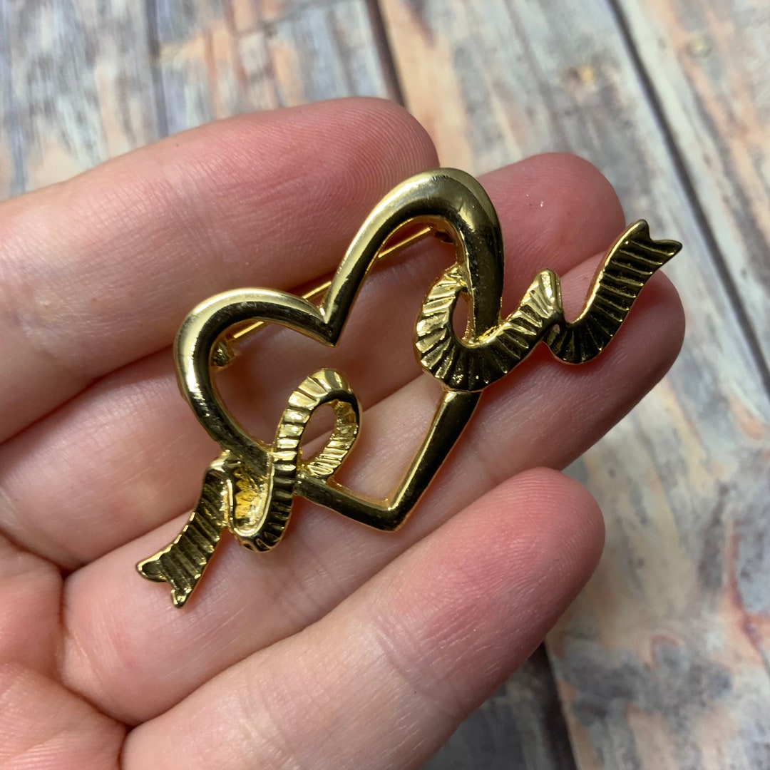 Vintage Gold Tone Valentines Day Open Heart Brooch - Etsy
