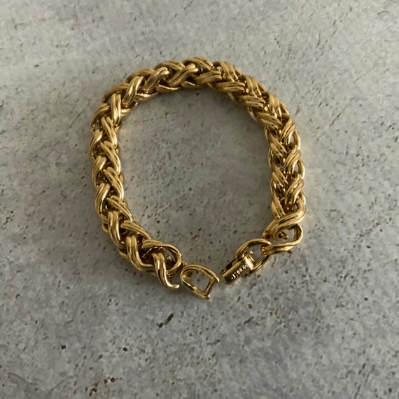 Signed MONET woven wheat chain bracelet chunky in gol… - Gem