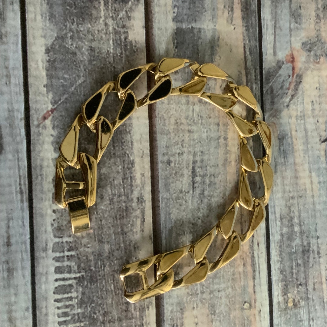 Classy Rectangle Link Curb Chain Bracelet in Gold Tone Metal - Etsy