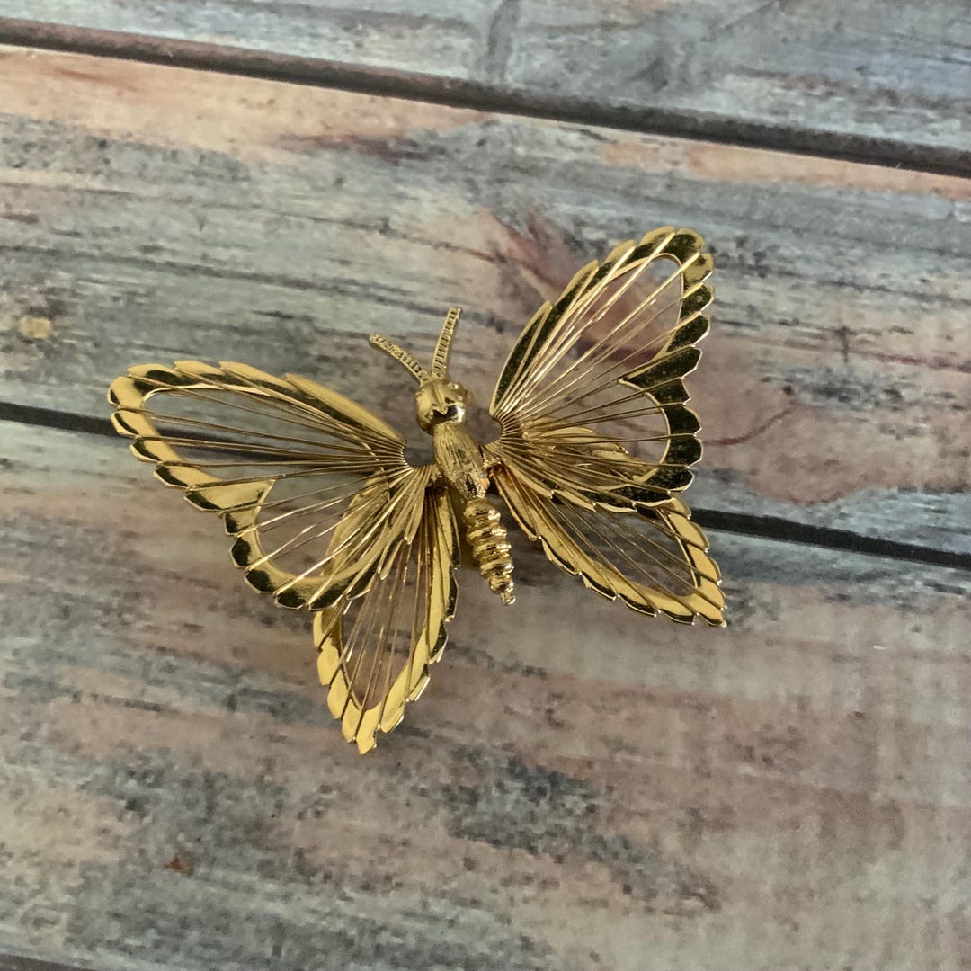 Vintage Signed MONET Wire Butterfly Brooch in Gold Tone - Etsy