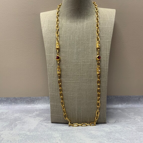 Vintage Gold Tone Red Rhinestone Oval Cable Link Chain - Etsy