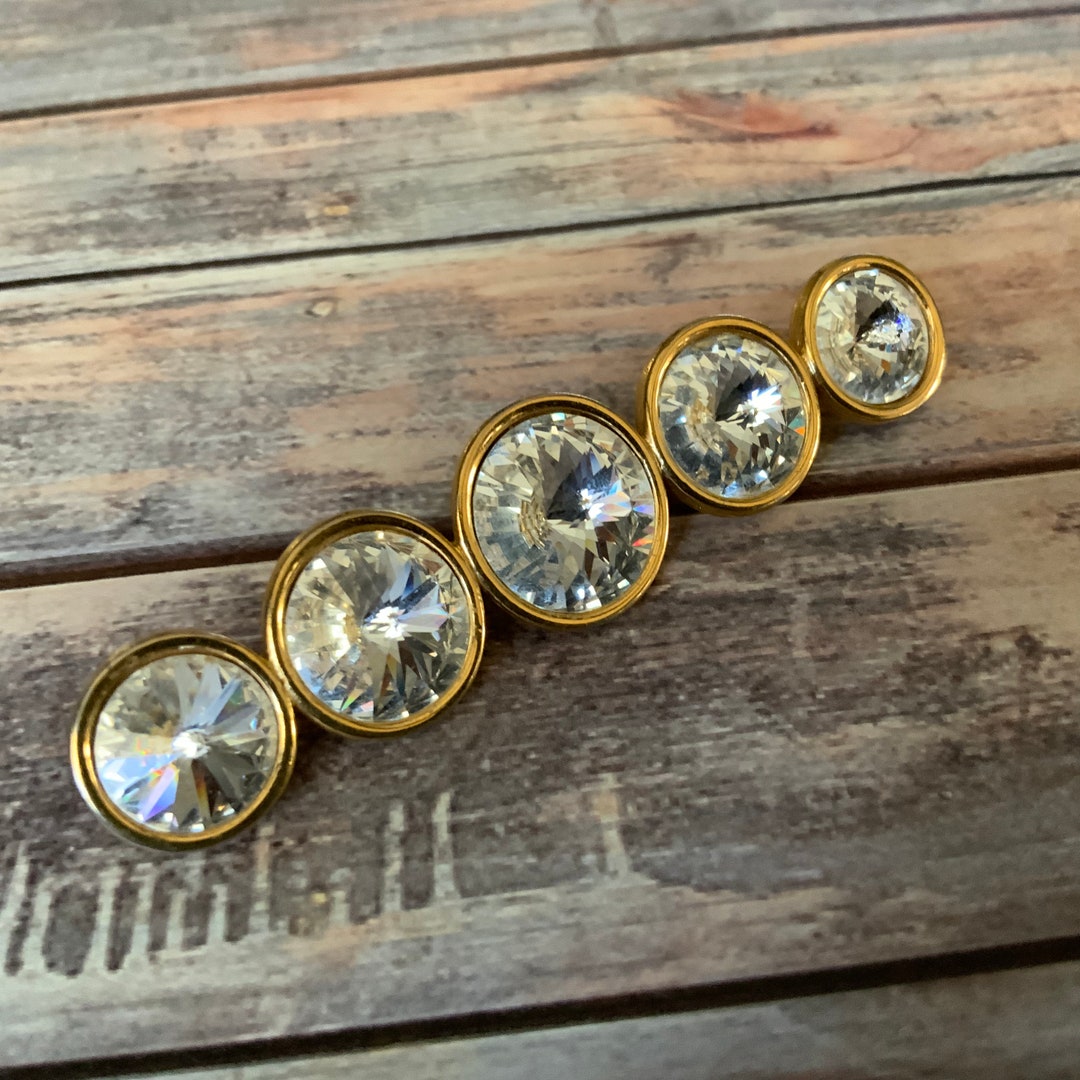 Vintage Rivoli Rhinestone Bar Brooch in Gold Tone Metal Large 80s ...