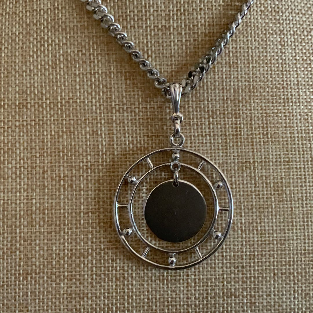 Signed Barclay Circular Medallion Necklace on Curbs Chain in Silver ...